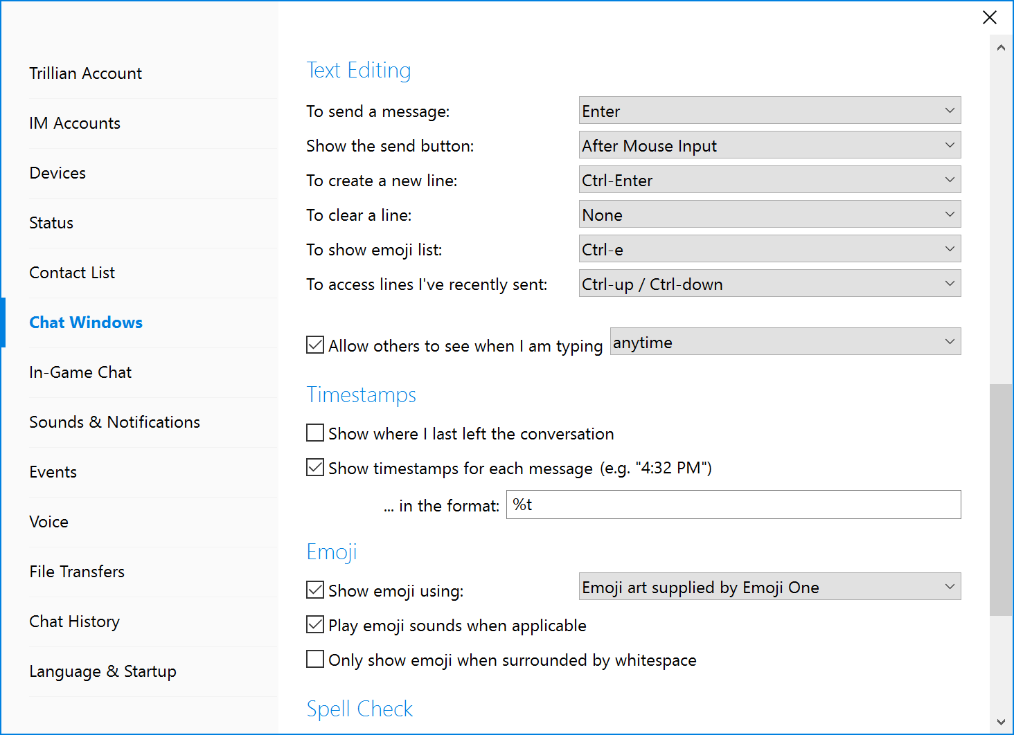 Text Editing Keyboard Shortcuts Trillian